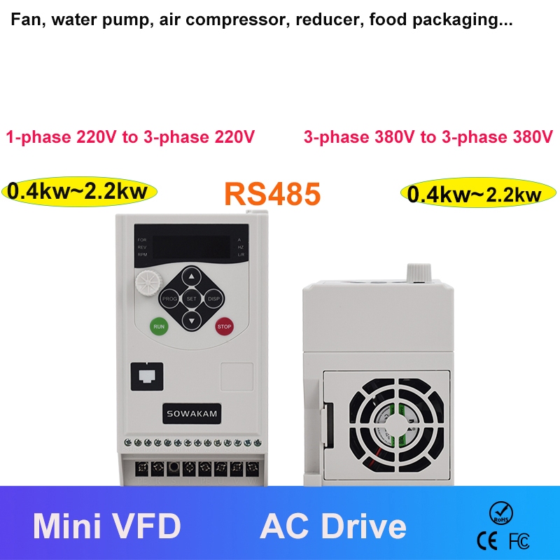 Frequency Inverter 0.5hp/1hp/1.5hp/2hp Fan Water Pump Inverter AC Motor ...