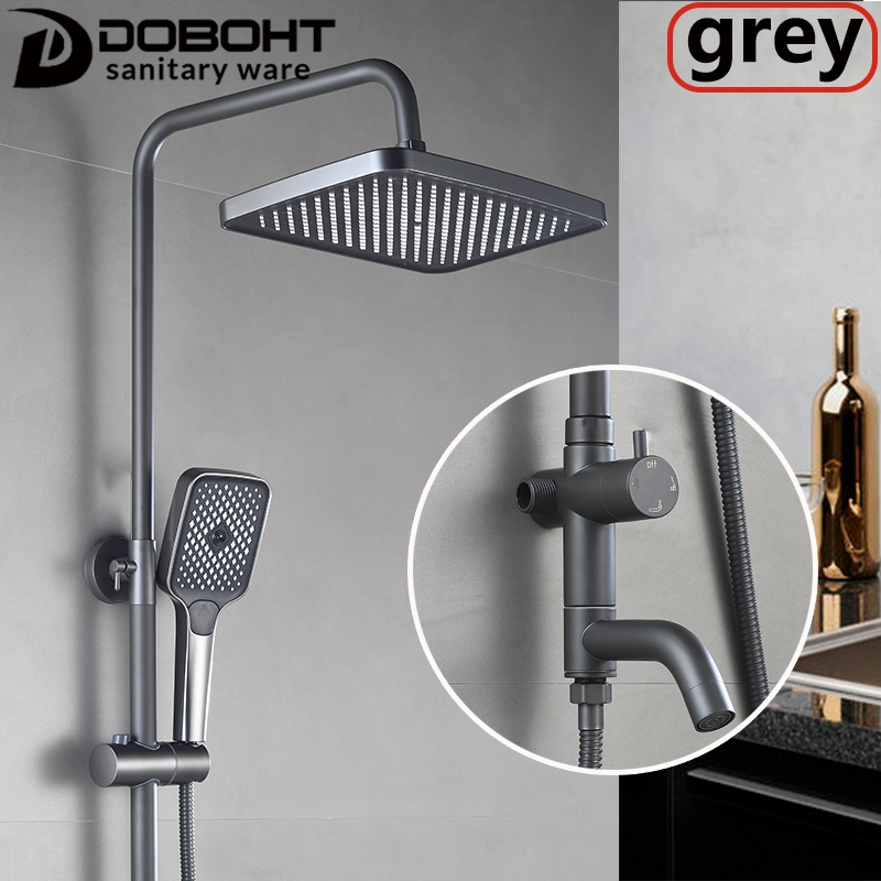 DOBOHT 4 in 1 Grey Color Rainfall Shower Faucet Set, Shower Set, For ...