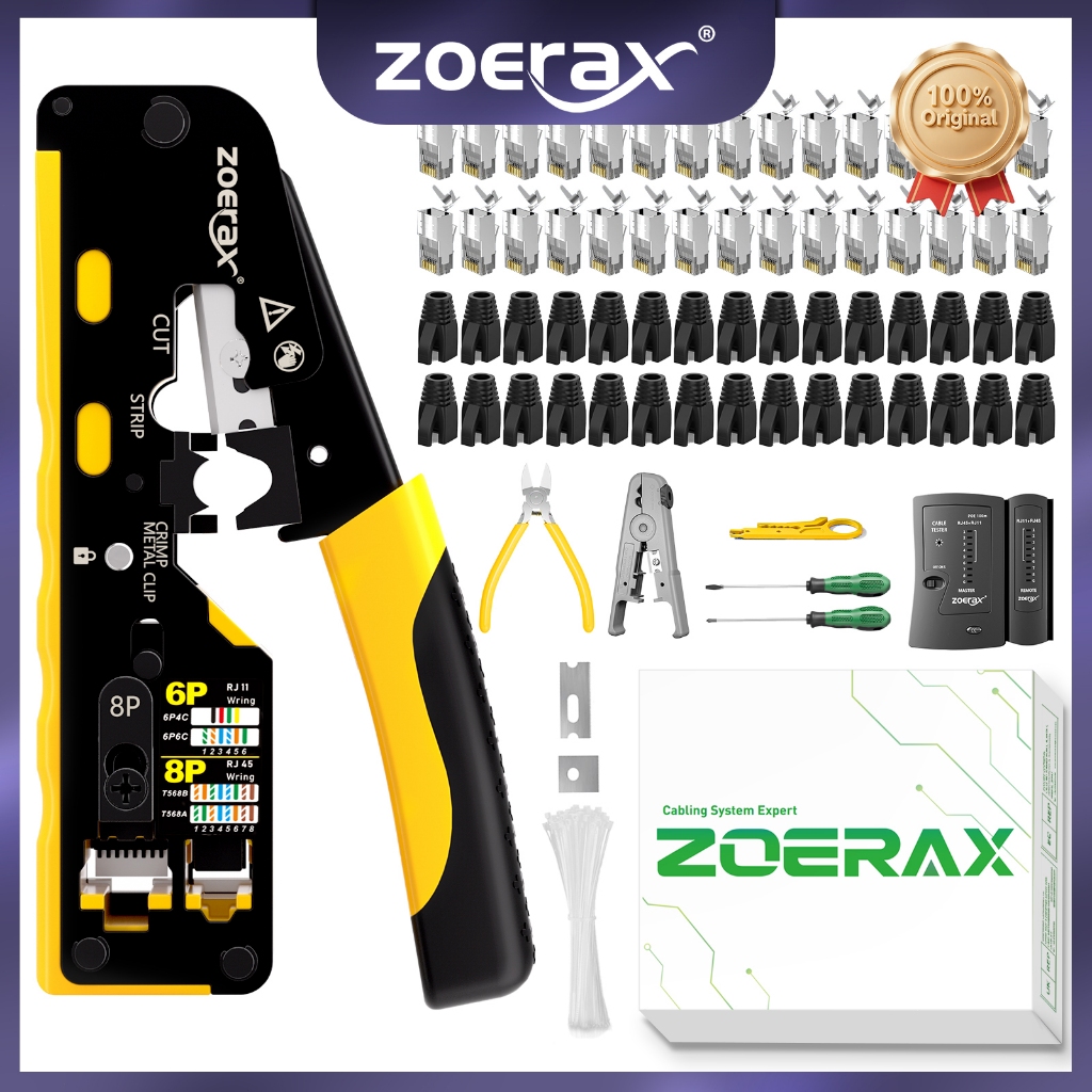 ZoeRax Cat7 Cat6A RJ45 Crimping Tool Kit with Pass-Through RJ45 Crimper ...