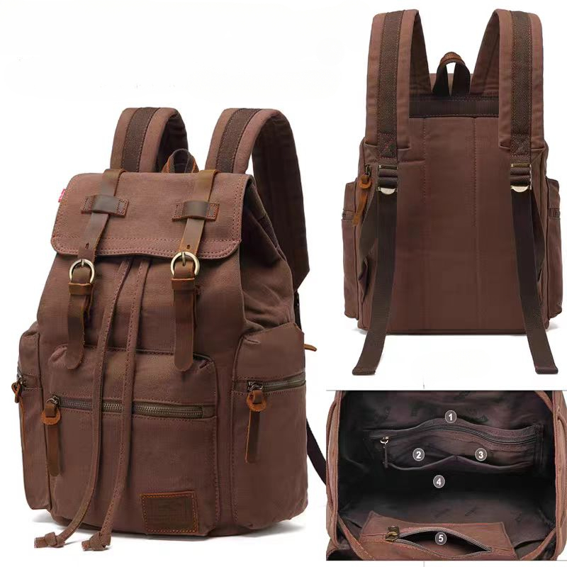 Durable Vintage Canvas Travel Bag Large Capacity Laptop School Backpack ...