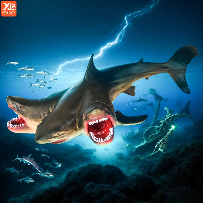 Megalodon 3-Headed Shark Action Figure - Marine Sea Overlord Ocean ...