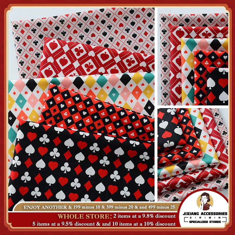【1.45 meters wide】Pure cotton fabric, poker element pattern, clothing ...