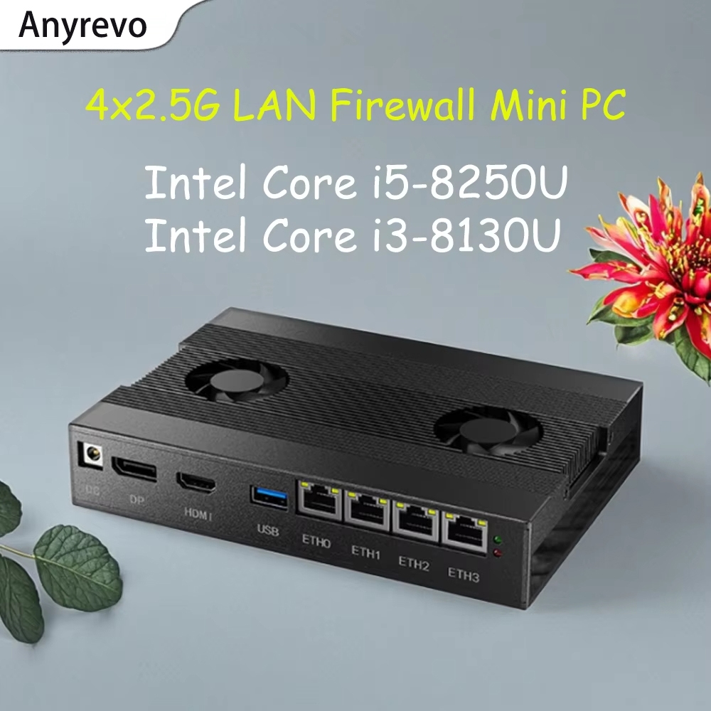 Solid Aluminum NAS Mini PC 4x2.5G LAN Intel i5-8250U i3-8130U 2xNVMe ...