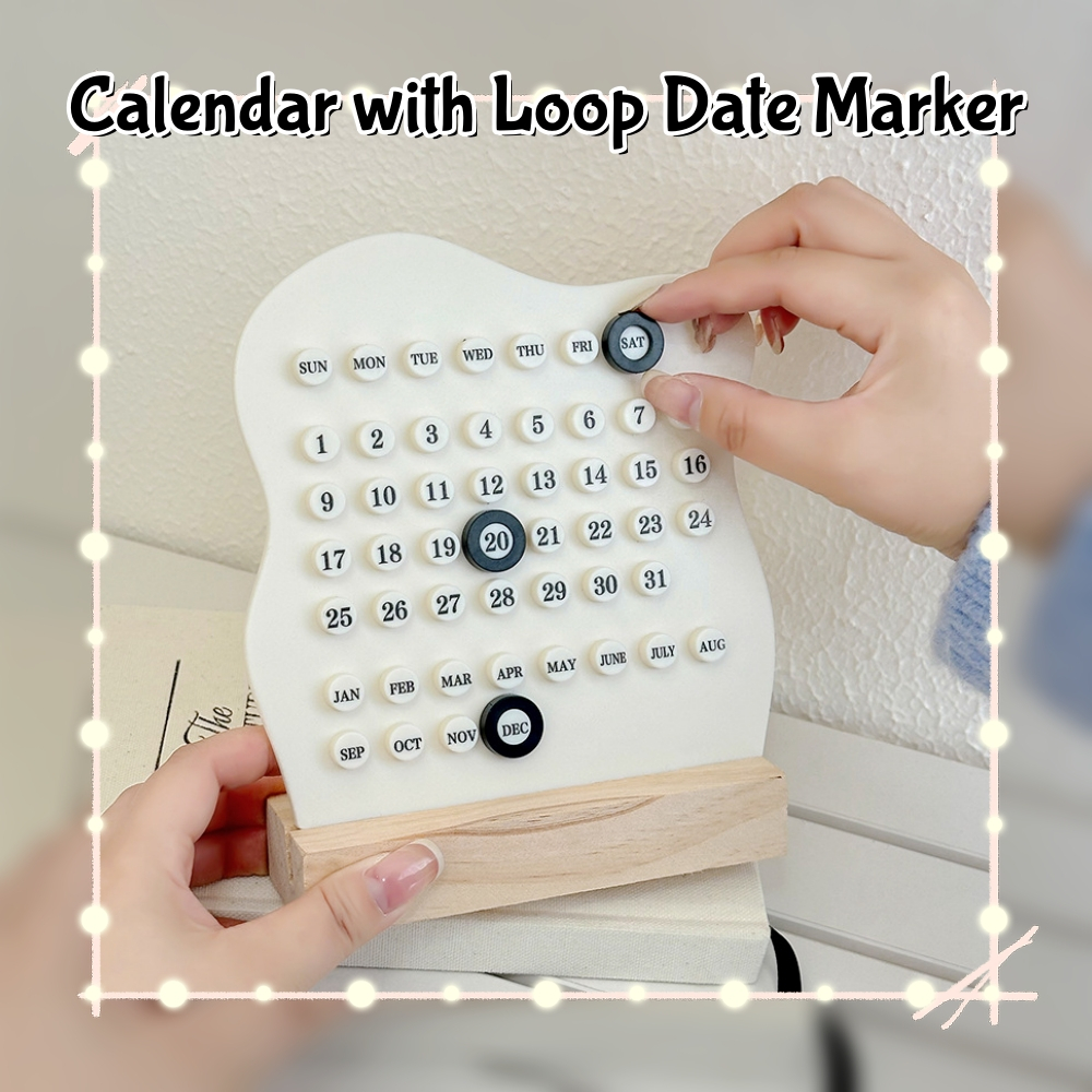 Perpetual Block Calendar with Loop Date Marker, Black and White with ...