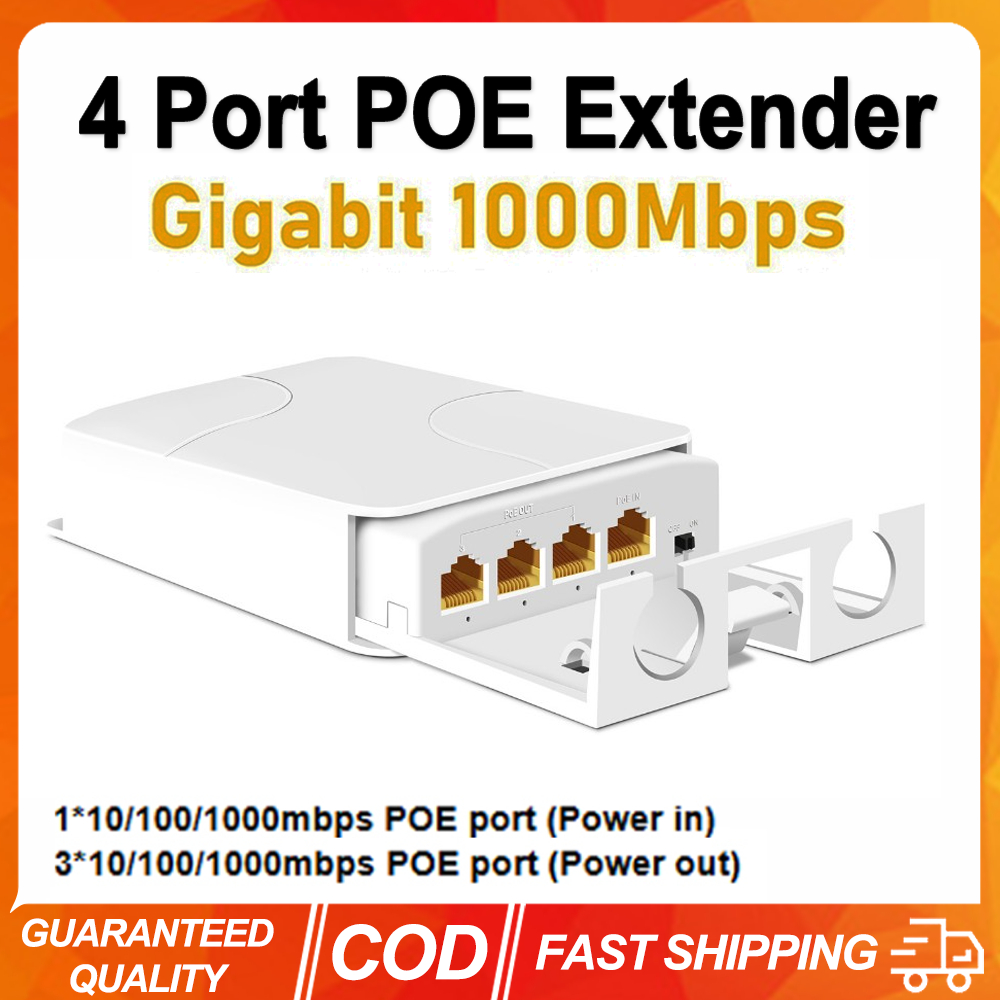 (COD) 4 Port 100/1000Mbps IP55 Waterproof POE Repeater 100/1000Mbps 1 ...