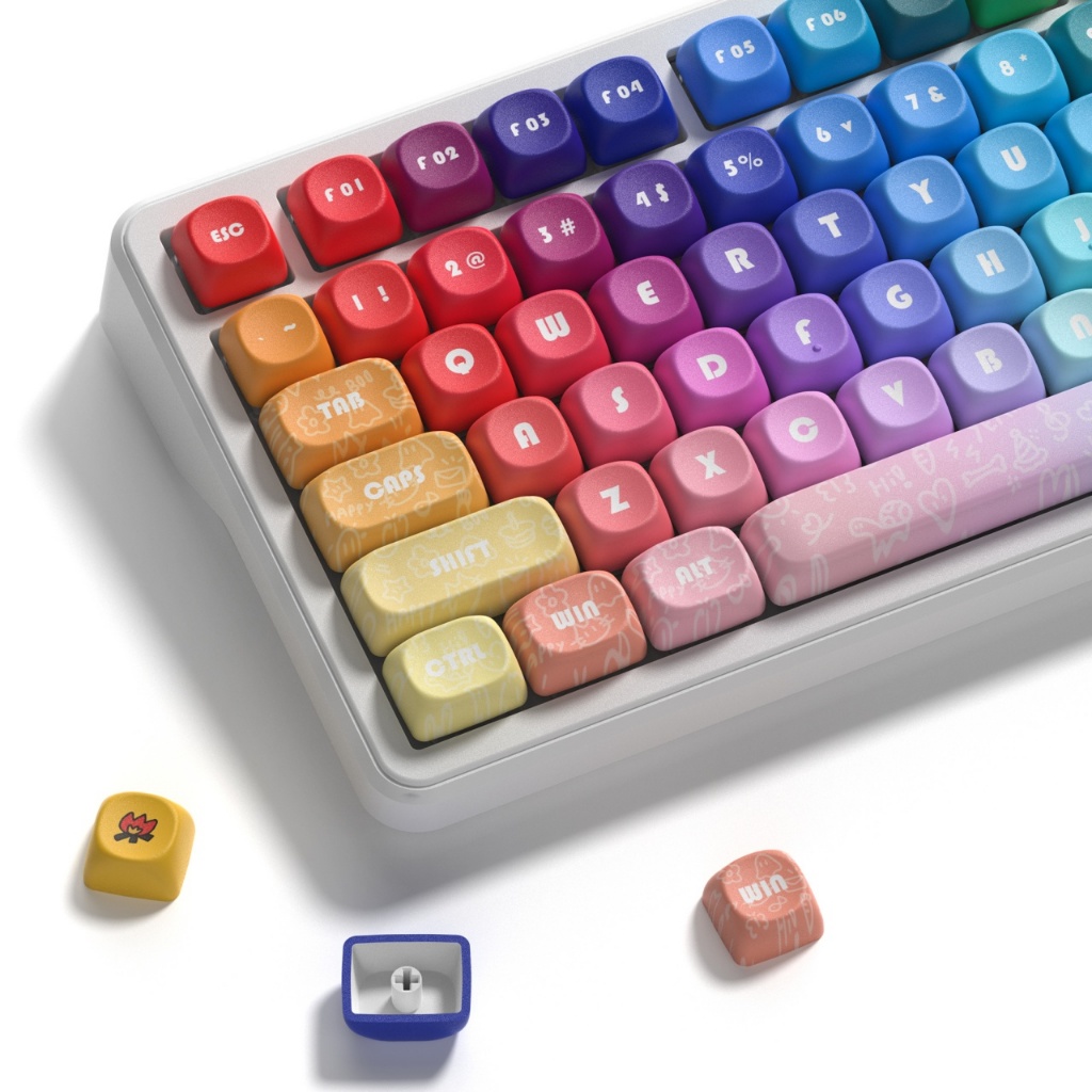 Womier 131 Keys MOA Keycap PBT Dye-Sublimation Cute Rainbow Custom ...