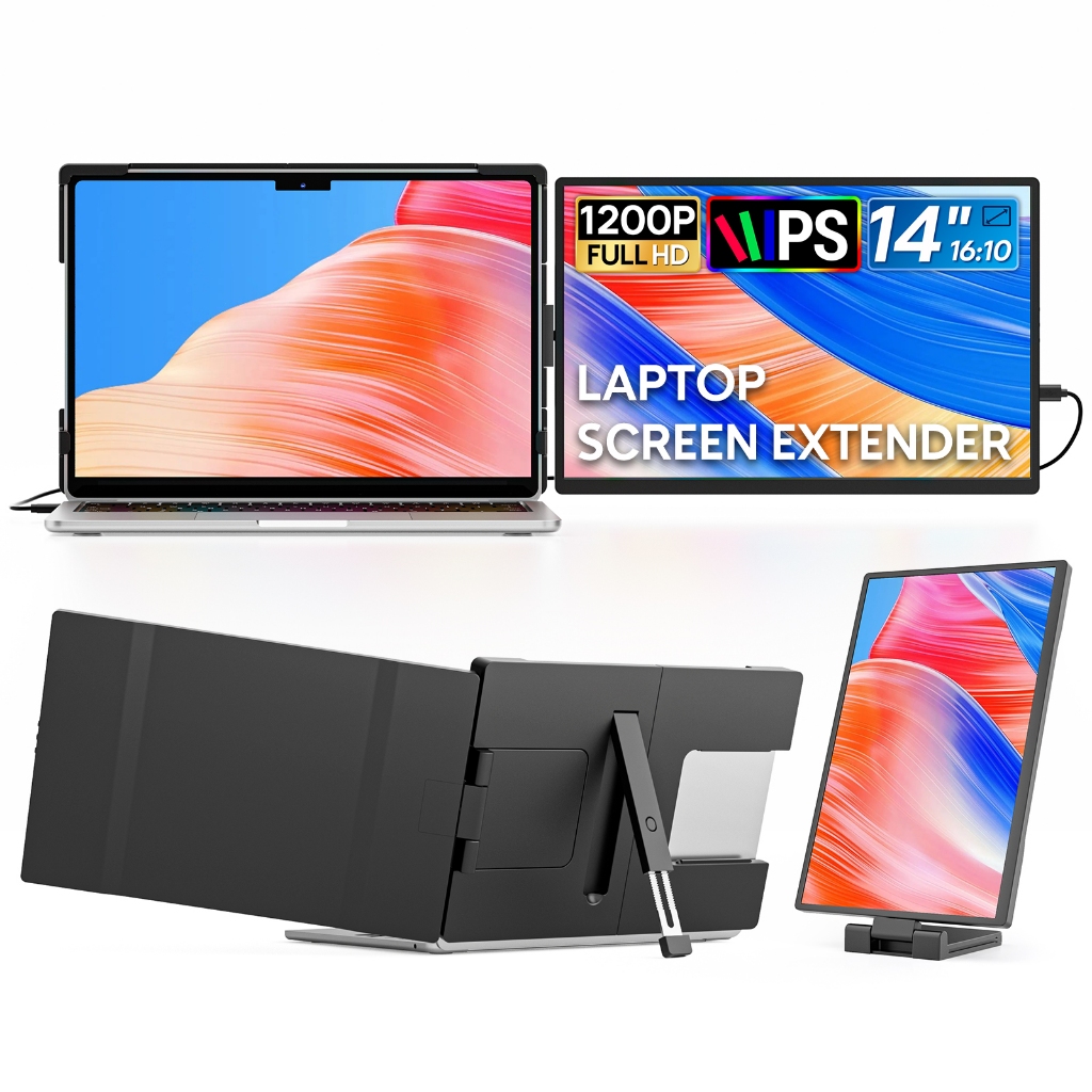 14" FHD 1200P IPS External Portable Monitor for Laptop Plug & Play Dual ...