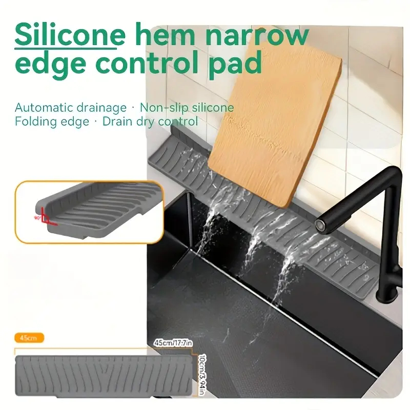 Foldable Silicone Sink Splash Guard,Narrow Edge Drain Pad, Easy to ...