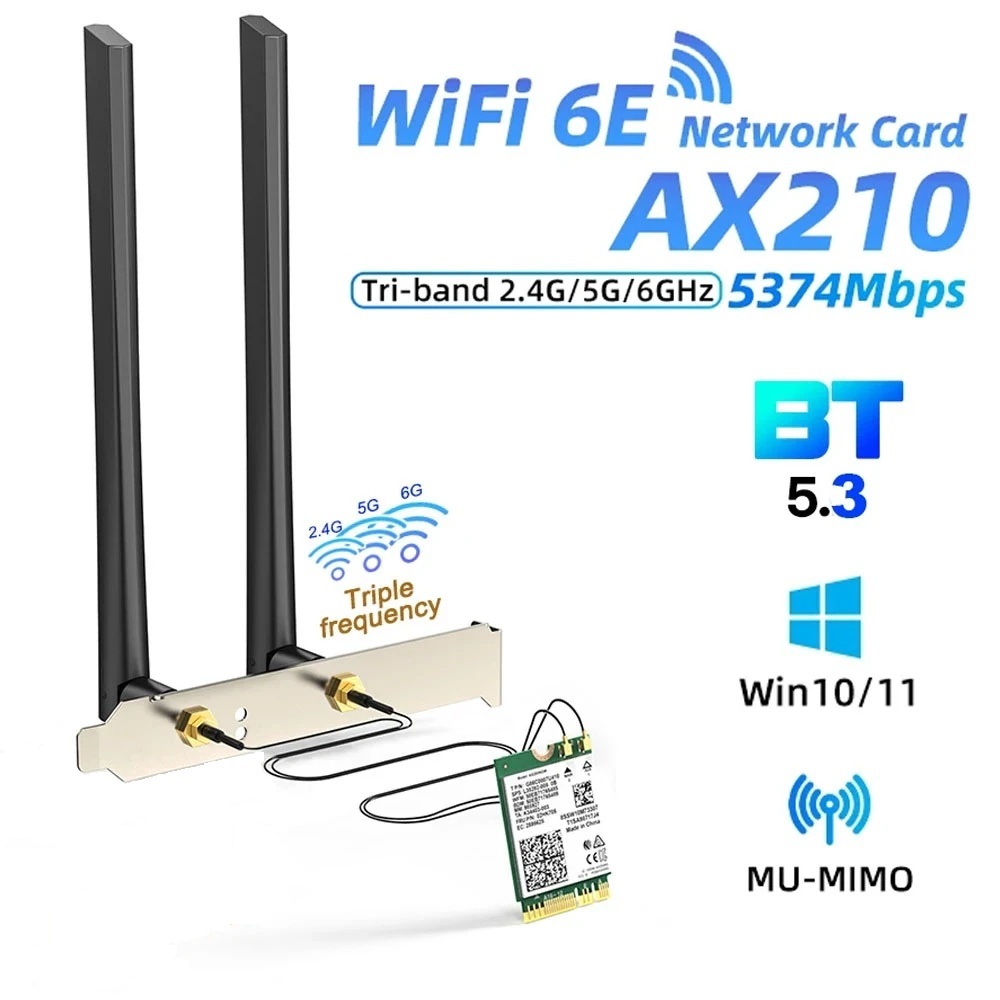 Wi-Fi 6E AX210 WiFi Card 5374Mbps Bluetooth 5.3 Adapter For Intel ...