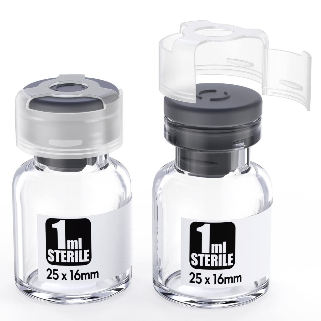Sterile glass vials with locking cap and 13/20 mm Self Healing ...