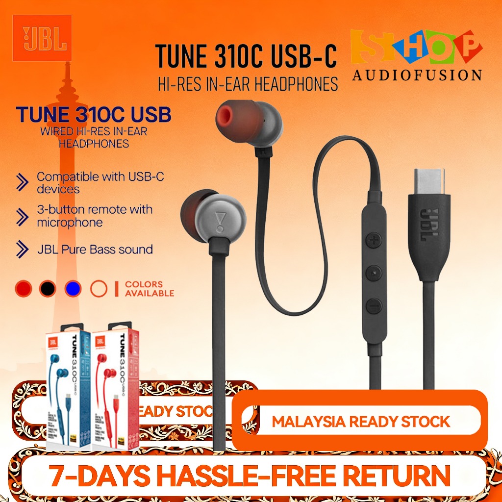 JBL Tune 310C USB-C Wired In-Ear Headphones Hi-Res Audio JBL Pure Bass ...