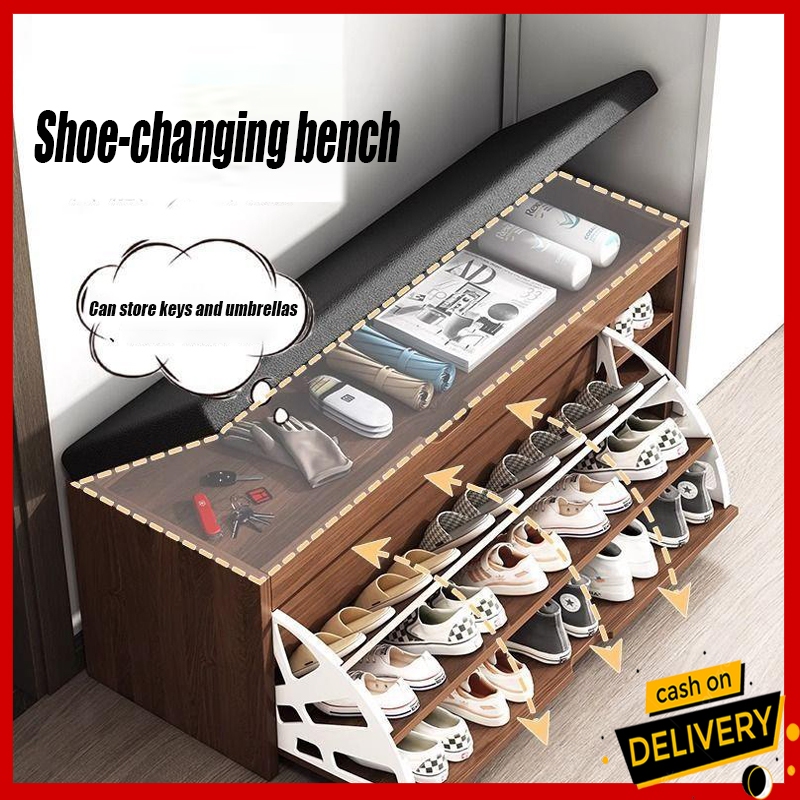Shoe Changing Bench Cushioned Storage Bench Shoe Organizer with Flip ...