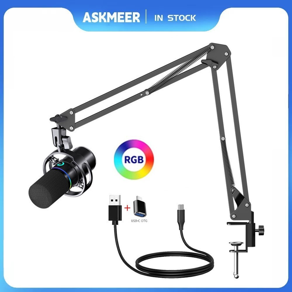 WM8 XLR/USB Dynamic Microphone RGB Game Microphone with Mute Boom Arm ...