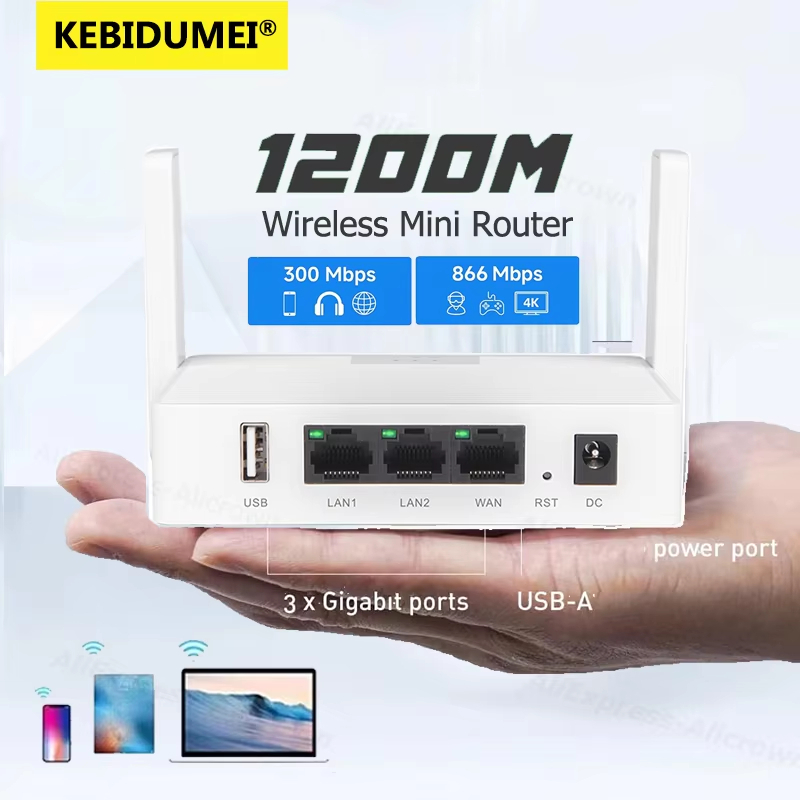 1200Mbps Wireless Mini Router USB Interface Dual Band 2.4G/5G Gigabit ...