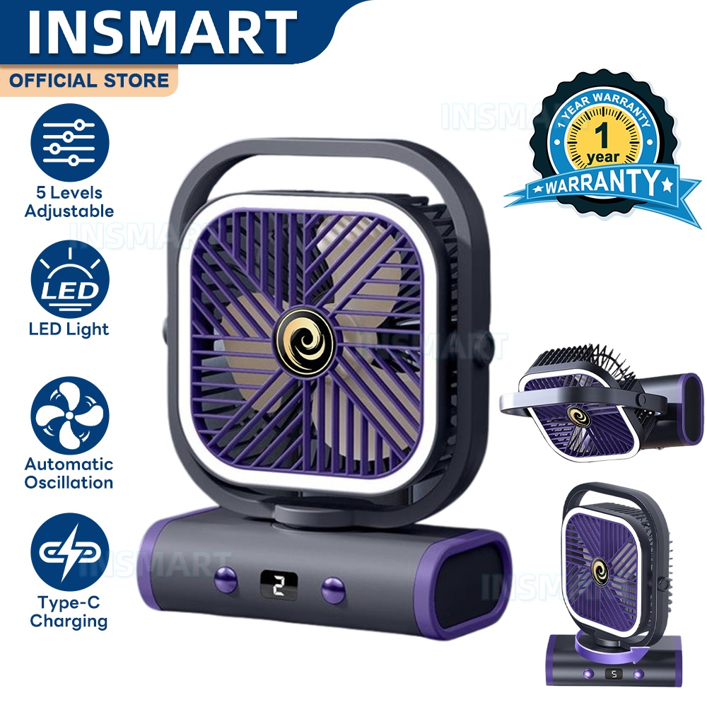 INSMART Portable Table Fan With Automatic Oscillation 5 Speed Settings ...
