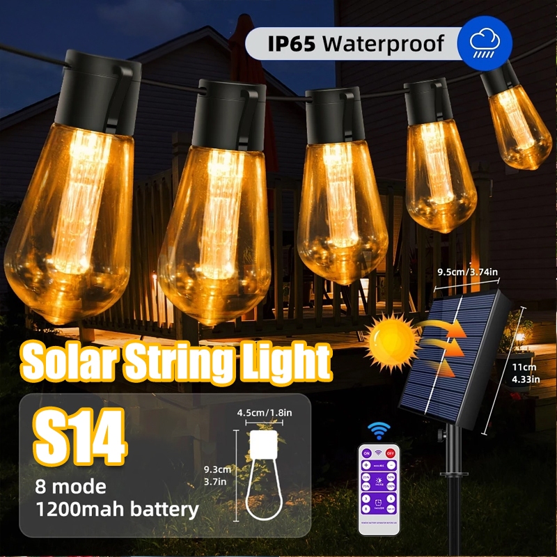 【Local Delivery】S14 Solar String Lights Outdoor Patio Globe Fairy ...