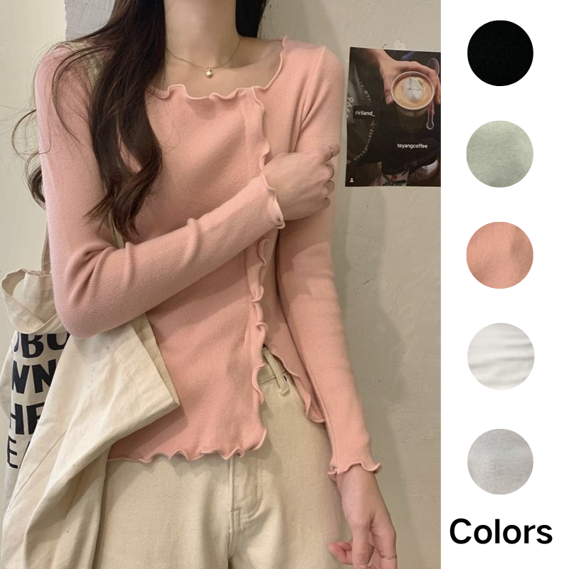 🌸XZSS🌸Baju Knitwear women irregularedge knit Sweater round neck long ...