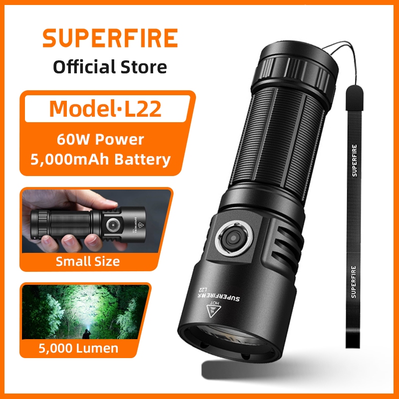 SUPERFIRE L22 60W LED Flashlight Ultra Bright 5000 Lumen Torch Power ...