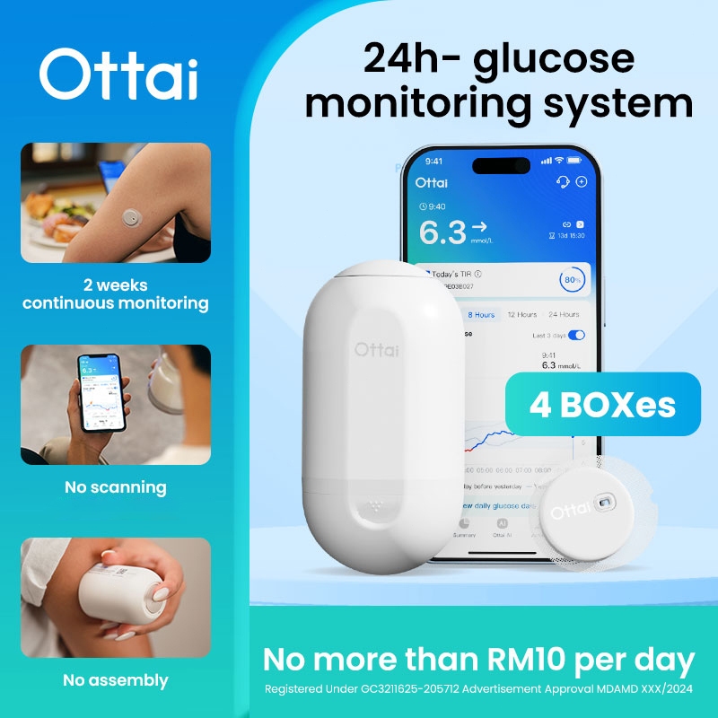 4 Boxes Ottai CGM Continuous Glucose Monitor No Finger Pricking Glucose ...