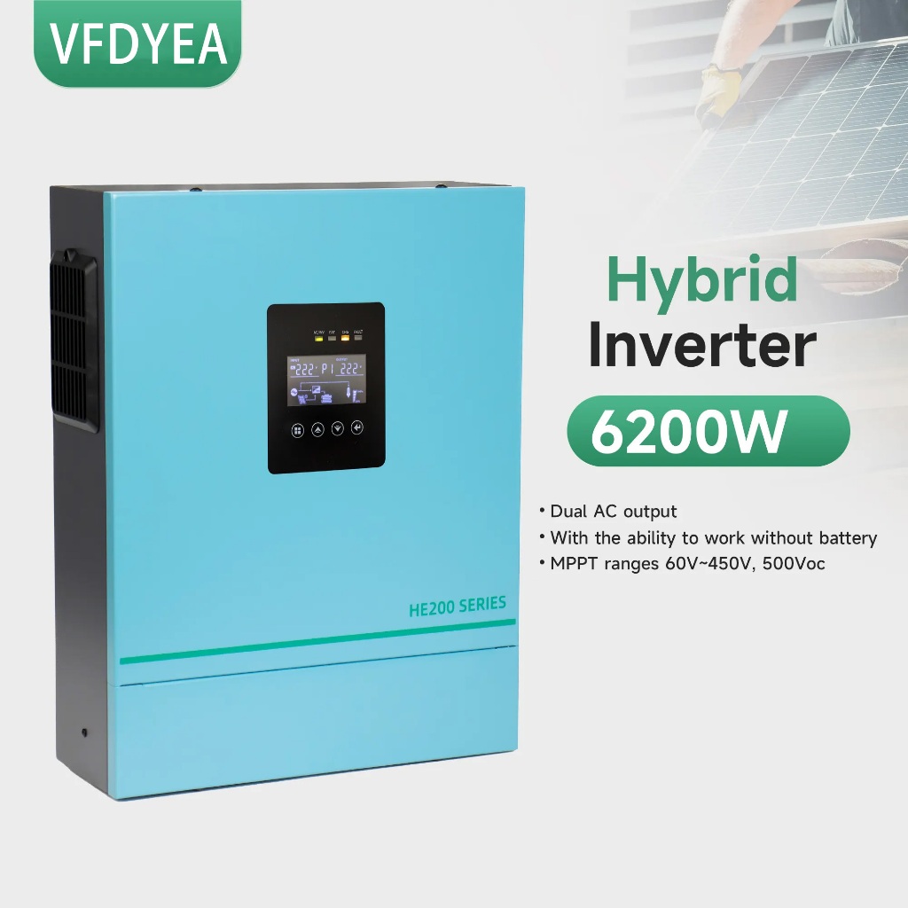 6.2KW MPPT Hybrid Solar Inverter 48V 230Vac Off/On Grid Pure Sine Wave ...