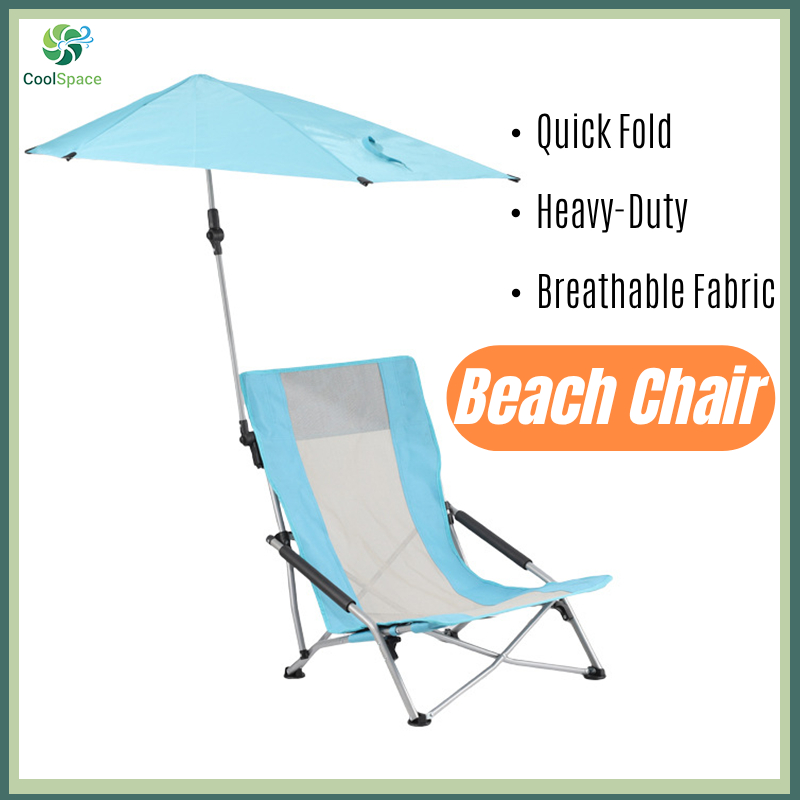 Beach Chair with Umbrella Sun Shade, High Back Lightweight Portable ...