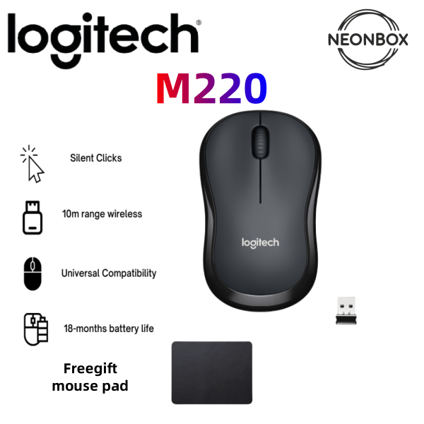 Logitech M220 Silent Wireless Mouse | 18-Month Battery | Free Mouse Pad ...