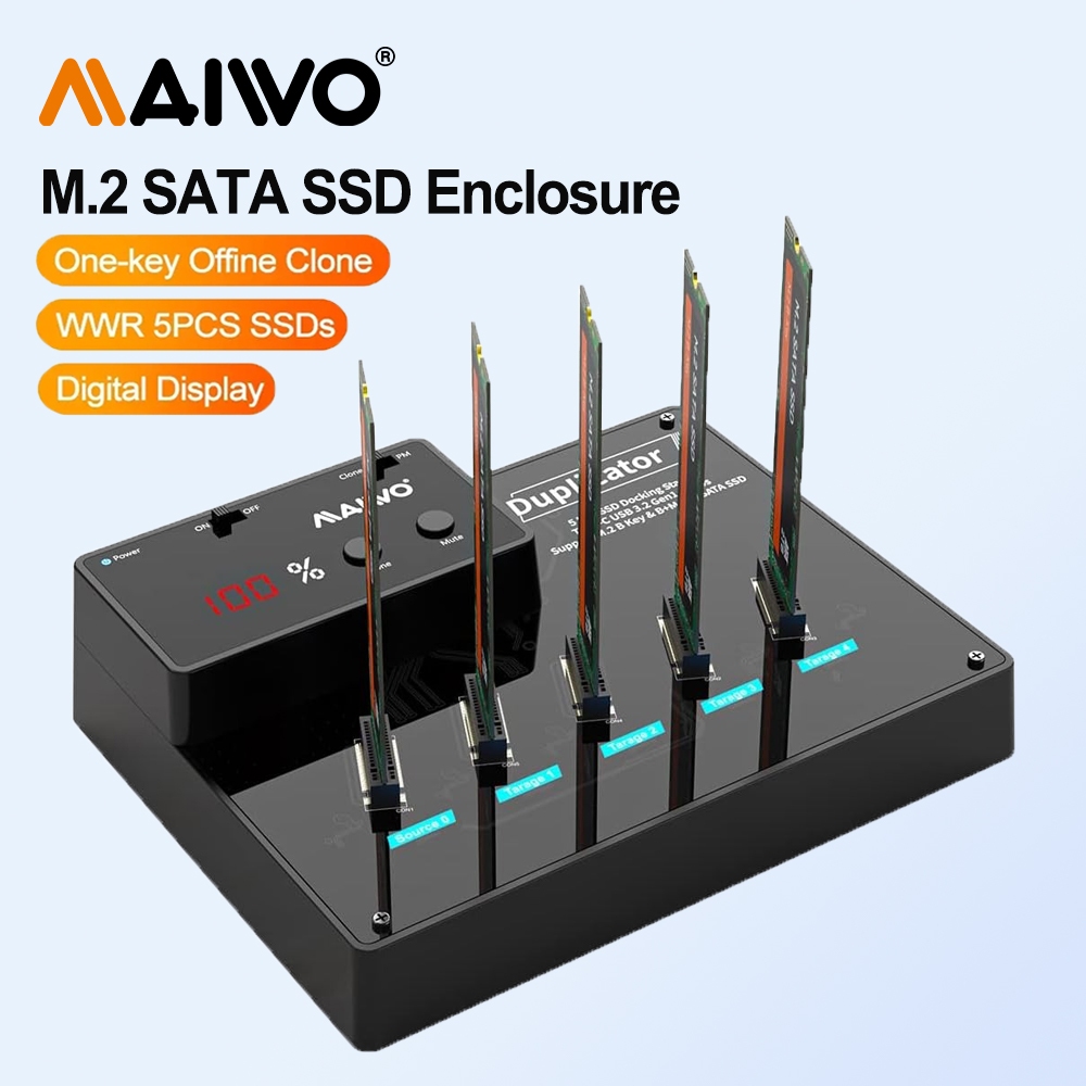 MAIWO M.2 SATA NGFF SSD 5 Bay Enclosure Support Offline Clone with SATA ...