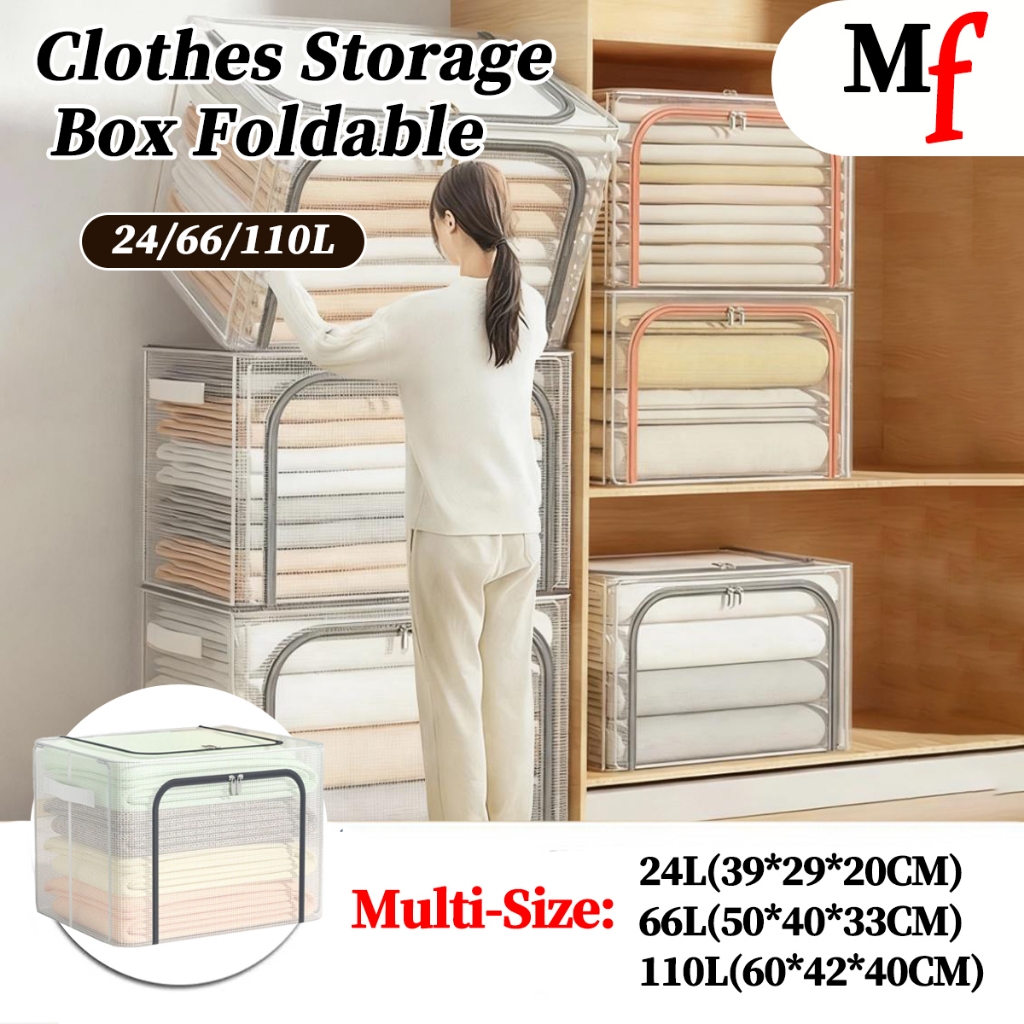 Transparent Foldable Storage Box 24L/66L/100L Large Capacity Foldable ...