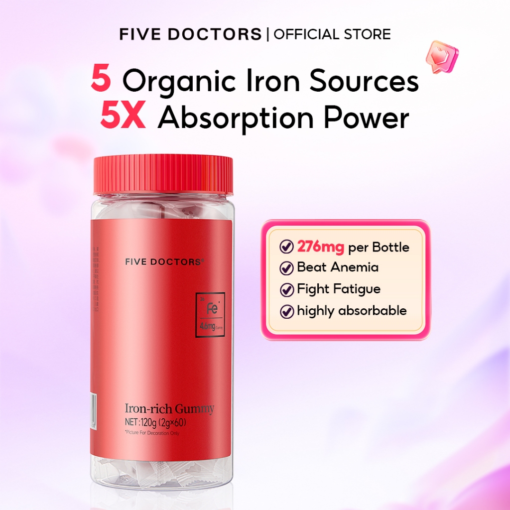 FIVE DOCTORS Iron-Rich Gummy 5X Absorption Organic Iron + Hemoprotein ...