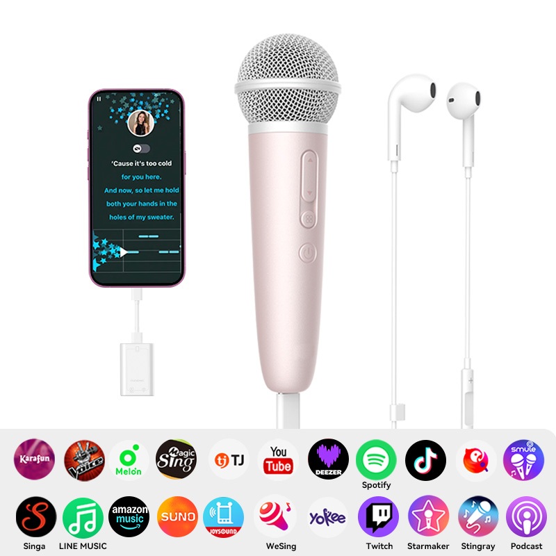 Sing & Record microphone with Earphone Feedback, karaoke Mic Works with ...