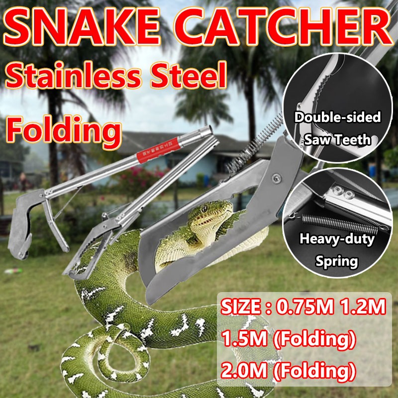 【IN STOCK】 2M/6.56FT Snake Stick Catcher Stainless Steel Snake Tongs ...