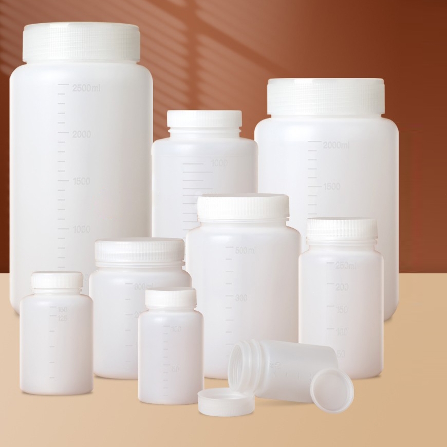 Thickened round PE polyethylene plastic wide-mouth reagent bottle with ...