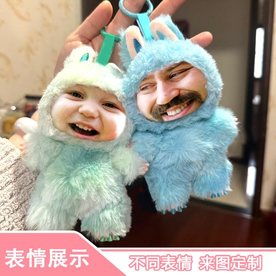 Labubu Human Face Doll DIY Plush Creative Big Face 3.0 Doll Customized ...
