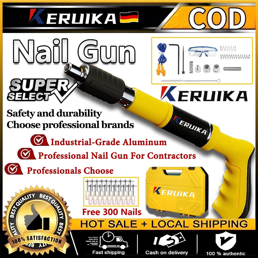 🔥Free 300 Nails🔥Manual Nail Gun Original Steel Nails Gun For Concrete ...