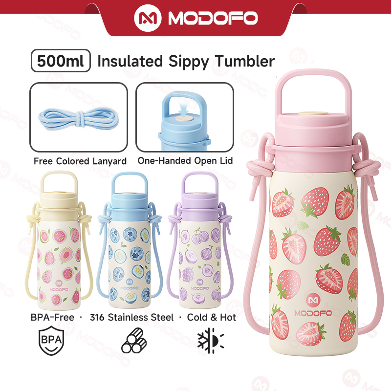 MODOFO 500ml Insulated Tumbler with String Fruit Series Kids Tumbler ...
