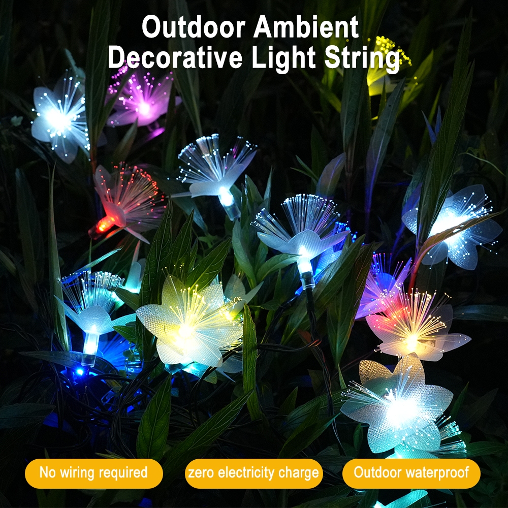 5M 20 Bulbs Solar Flower Optic Fiber String Lights Outdoor Waterproof ...