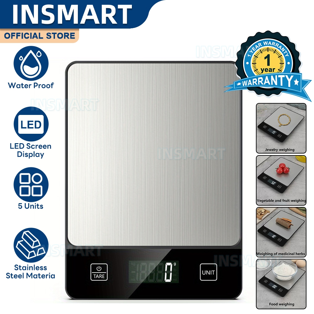 INSMART Stainless Steel Digital Kitchen Scale 10kg/1g High Accuracy ...