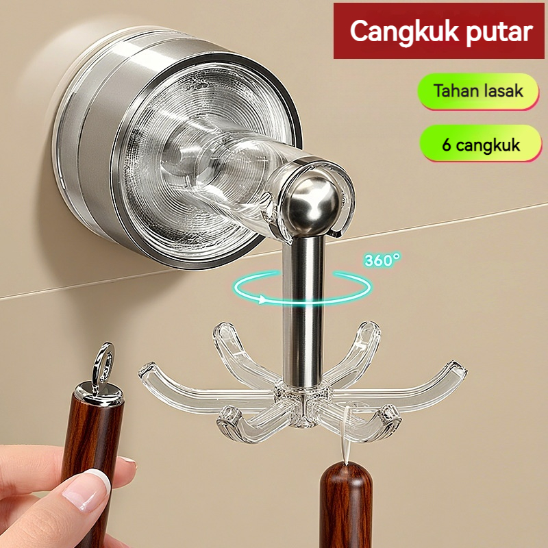 6-Claw Rotating Kitchen Vacuum Hook | Kale and Pot | 5 kg Load-Bearing ...