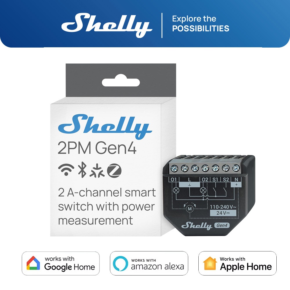 Shelly 2PM Gen4 Wi-Fi, Zigbee & Matter 2-Channel Smart Relay Switch ...