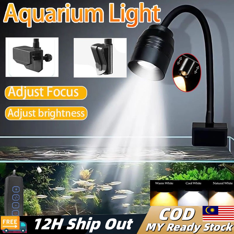 (Local Stock) 3 Colors Mini Clip-on Aquarium Lamp with Timer, Zoomable ...