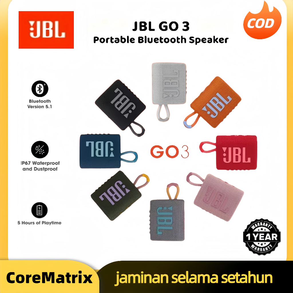 JBL GO 3 Portable Bluetooth Speaker – IP67 Waterproof & Dustproof, 5H ...
