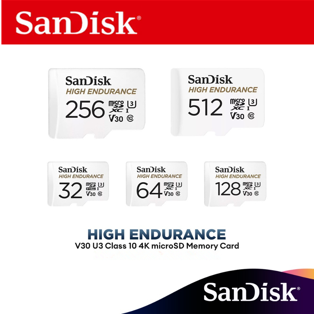 SanDisk High Endurance V30 U3 Class 10 microSD for CCTV IPTV Dashcam ...