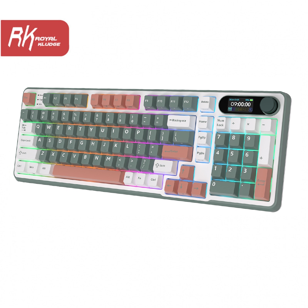 RK ROYAL KLUDGE Camping 98 Key 2.4G Wireless Tri-Mode RGB Wired ...