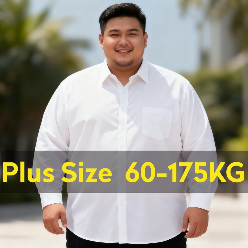 Plus Size Men's Loose Handsome Black White Long Sleeve Business Shirts ...