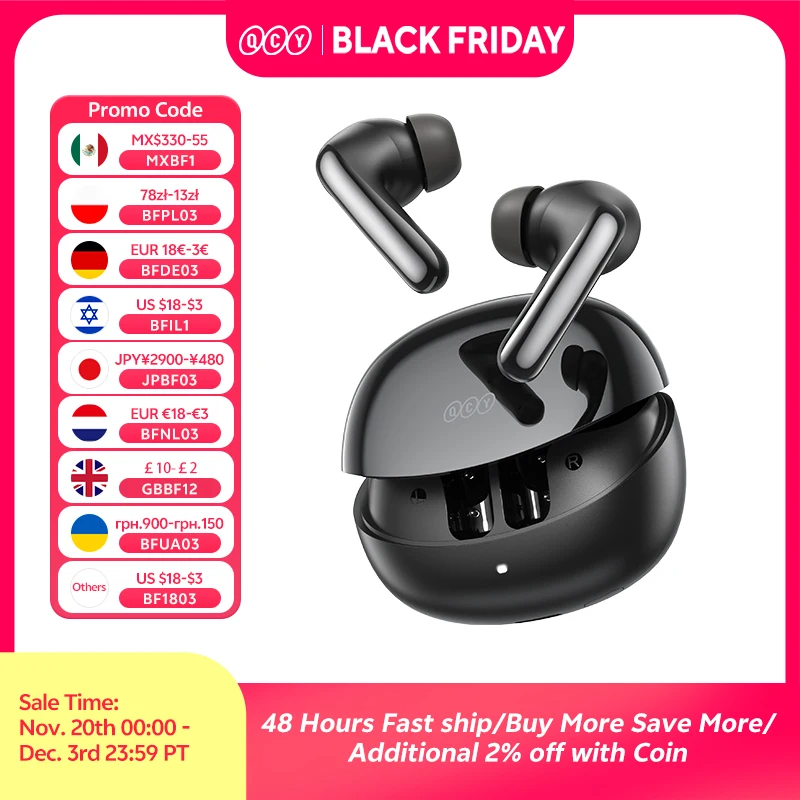 QCY MeloBuds N60 ANC Wireless Earbuds, 56dB Hybrid Noise Cancelling ...