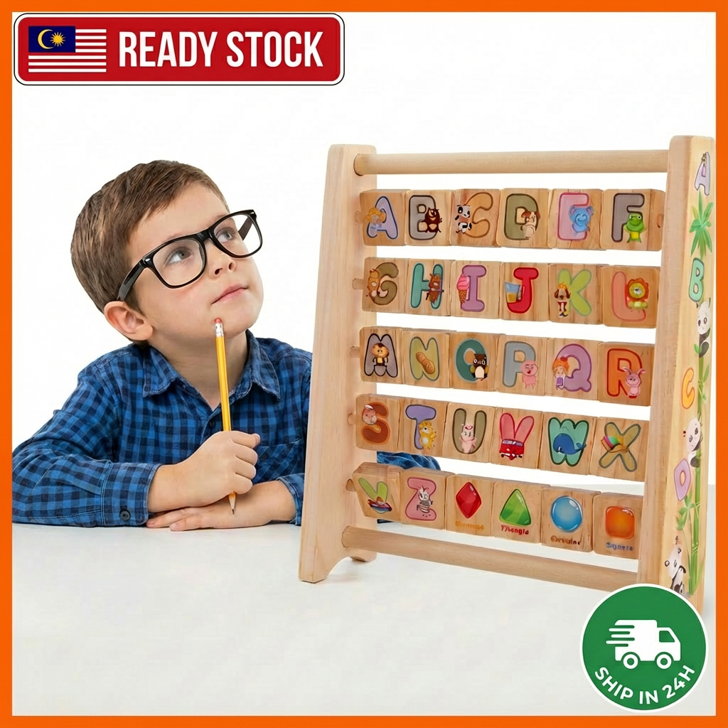 [Ready Stock] 2-in-1 Wooden Alphabet Flip Board ABC Puzzle Montessori ...