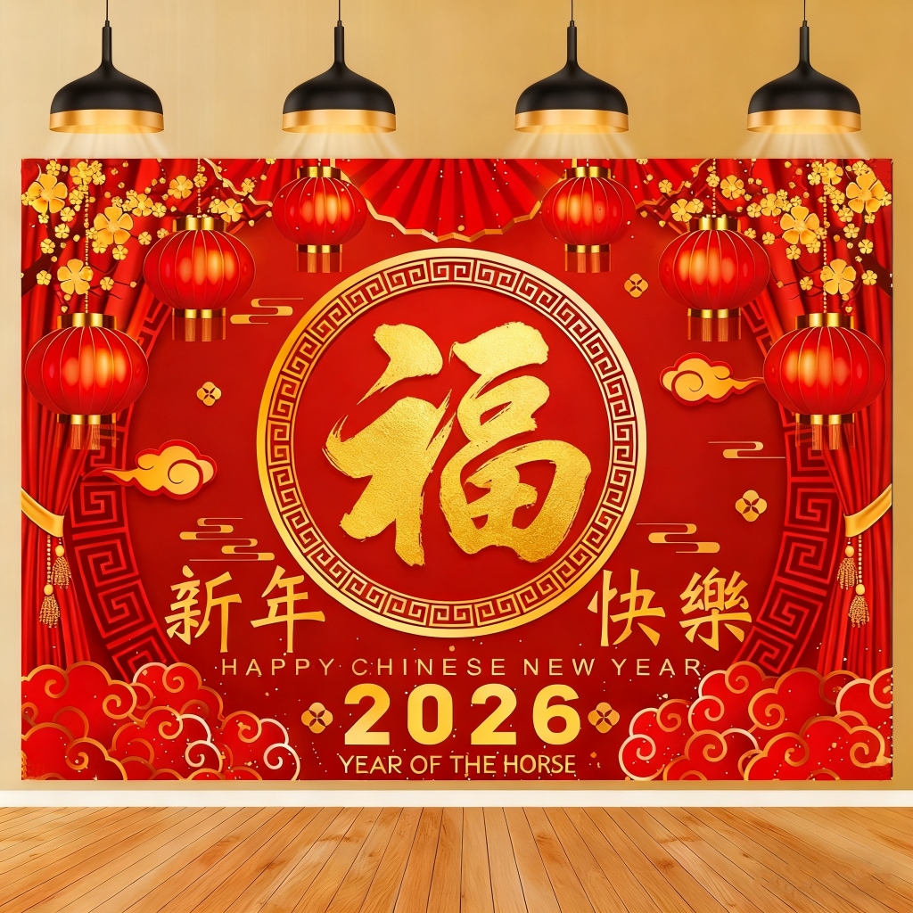 5x3ft Chinese New Year Banner Backdrop 2026 Year of The Horse Chinese ...