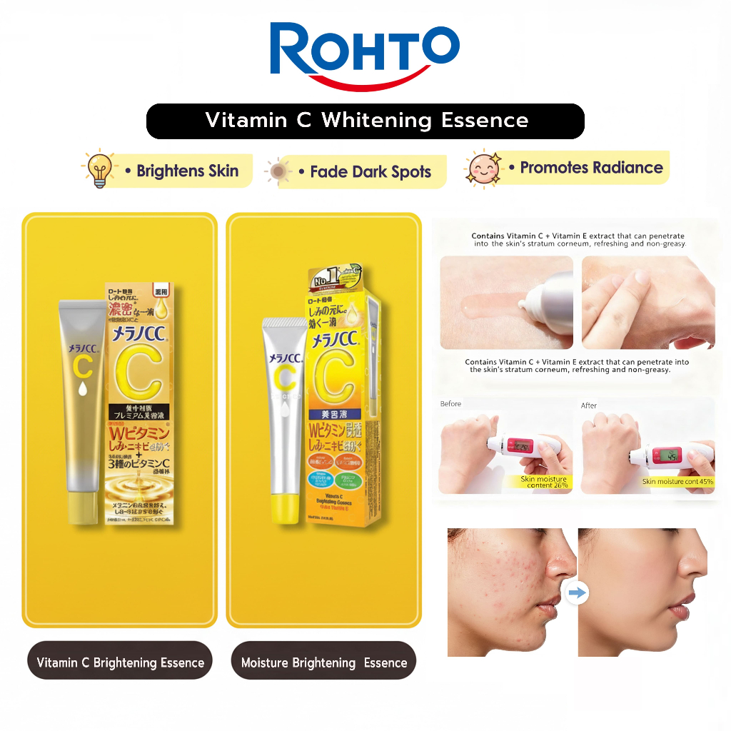 Rohto Melano CC Vitamin C Brightening Essence /Moisture Brightening ...