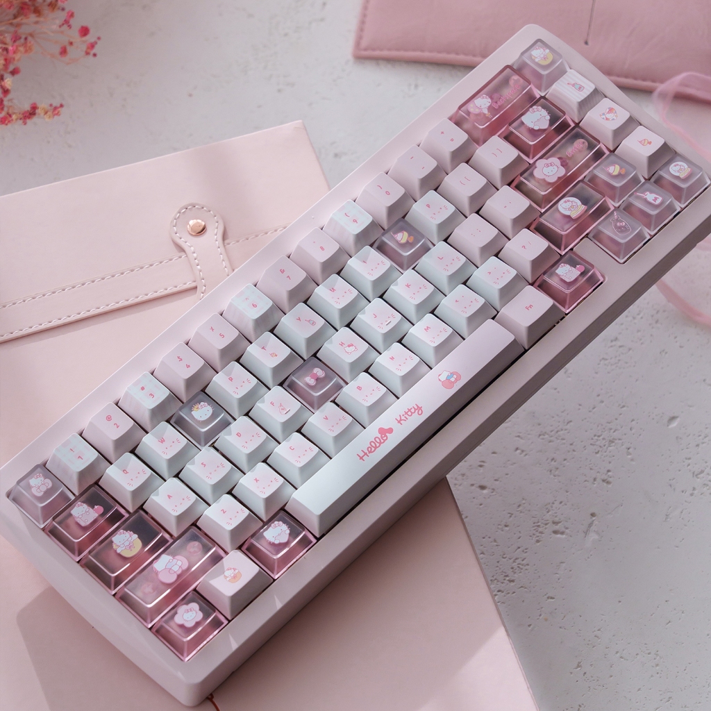 URE Hello Kitty Keycaps Cute cartoon Pink PBT Cherry profile keycap set ...
