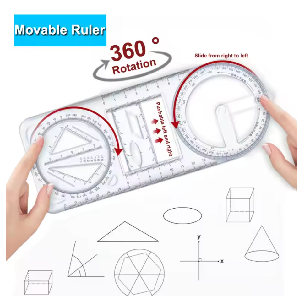 1PCS Multi Functional 360 ° Movable Geometric Drawing Ruler For Primary ...